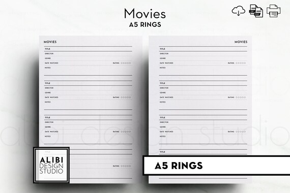 A5 Movie Planner Movie Library Movie Reviews A5 Printable - Etsy