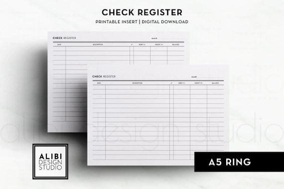 A5 Printable Checkbook Register Financial Planner Budget | Etsy