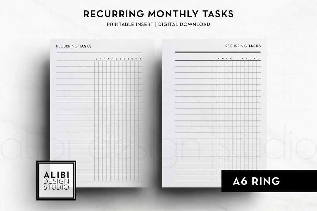 A6 Recurring Tasks Habit Tracker Yearly Overview A6 Planner Printable Inserts - Etsy