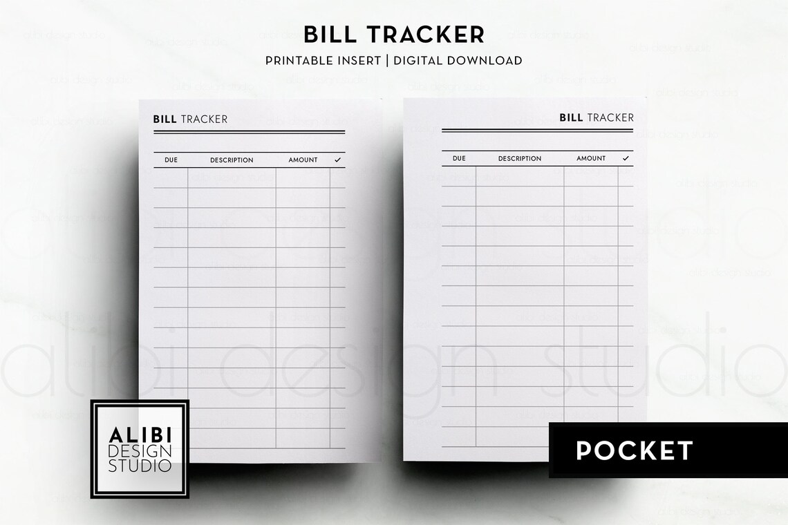 Pocket Bill Tracker Monthly Bill Printable Planner Inserts | Etsy