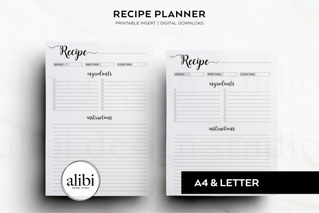 A4 Letter - Recipe Planner Recipe Book Printable Recipe Journal Recipe ...