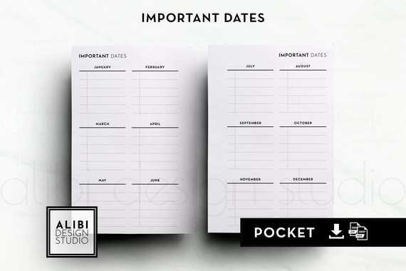 Pocket Important Dates Yearly Overview Birthday Calendar | Etsy