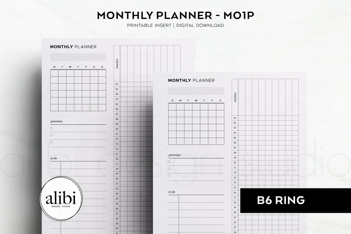 B6 Rings Month at a Glance Habit Tracker Monthly Planner Mo1p - Etsy