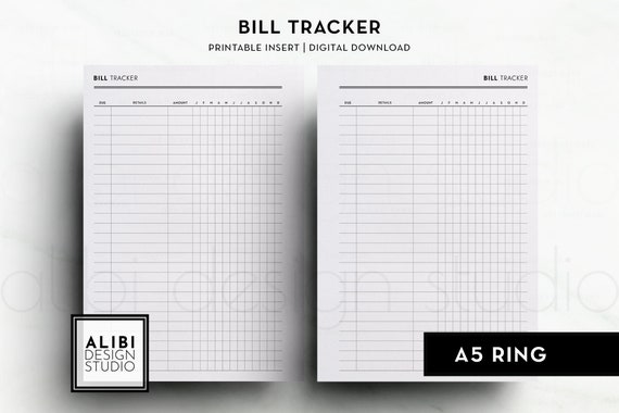 A5 Bill Tracker Monthly Bill Printable Planner Inserts | Etsy