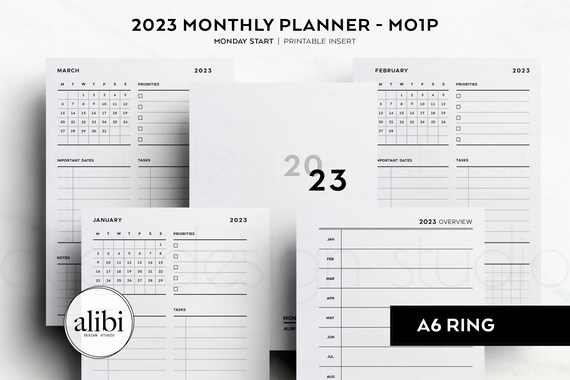 A6 2023 Monthly Planner Month on 1 Page 2023 Calendar Yearly - Etsy