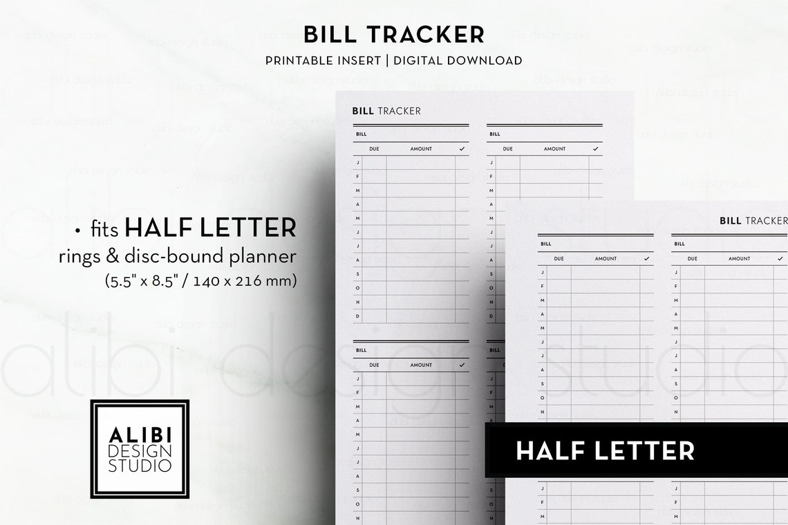 Half Letter Bill Tracker Monthly Bill Printable Planner - Etsy