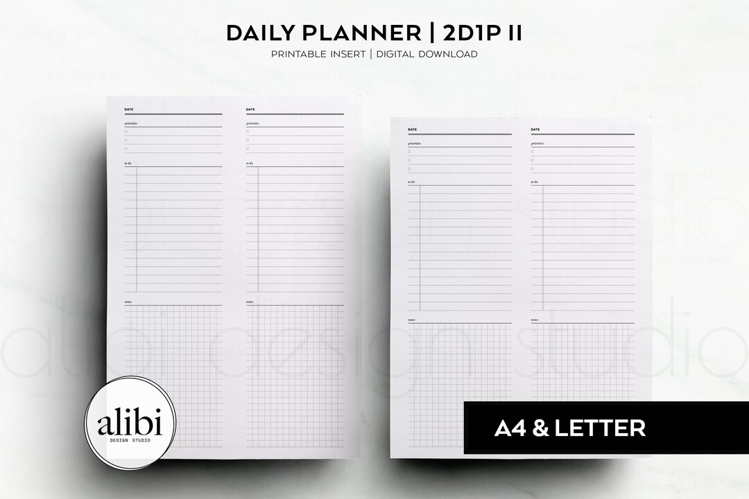 A4 Letter Size 2D1P 2 Days on 1 Page Daily Planner Daily Schedule to Do ...