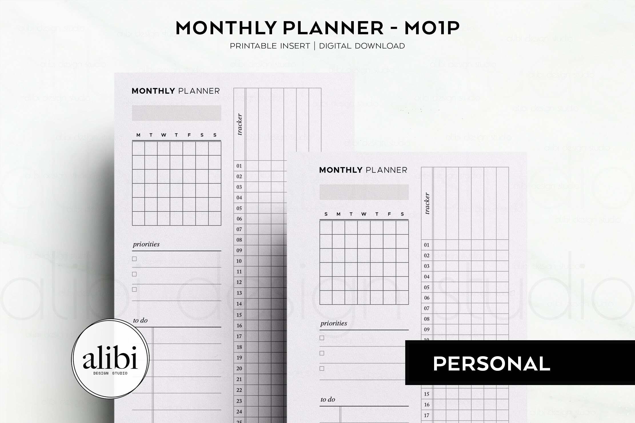 Personal Month at a Glance Habit Tracker Monthly Planner Mo1p - Etsy
