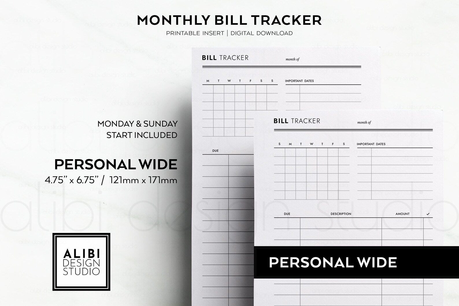 Personal WIDE Bill Tracker Monthly Financial Overview Budget | Etsy