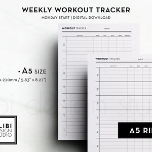 A5 Workout Planner Exercise Log Workout Tracker Weekly Planner Fitness ...