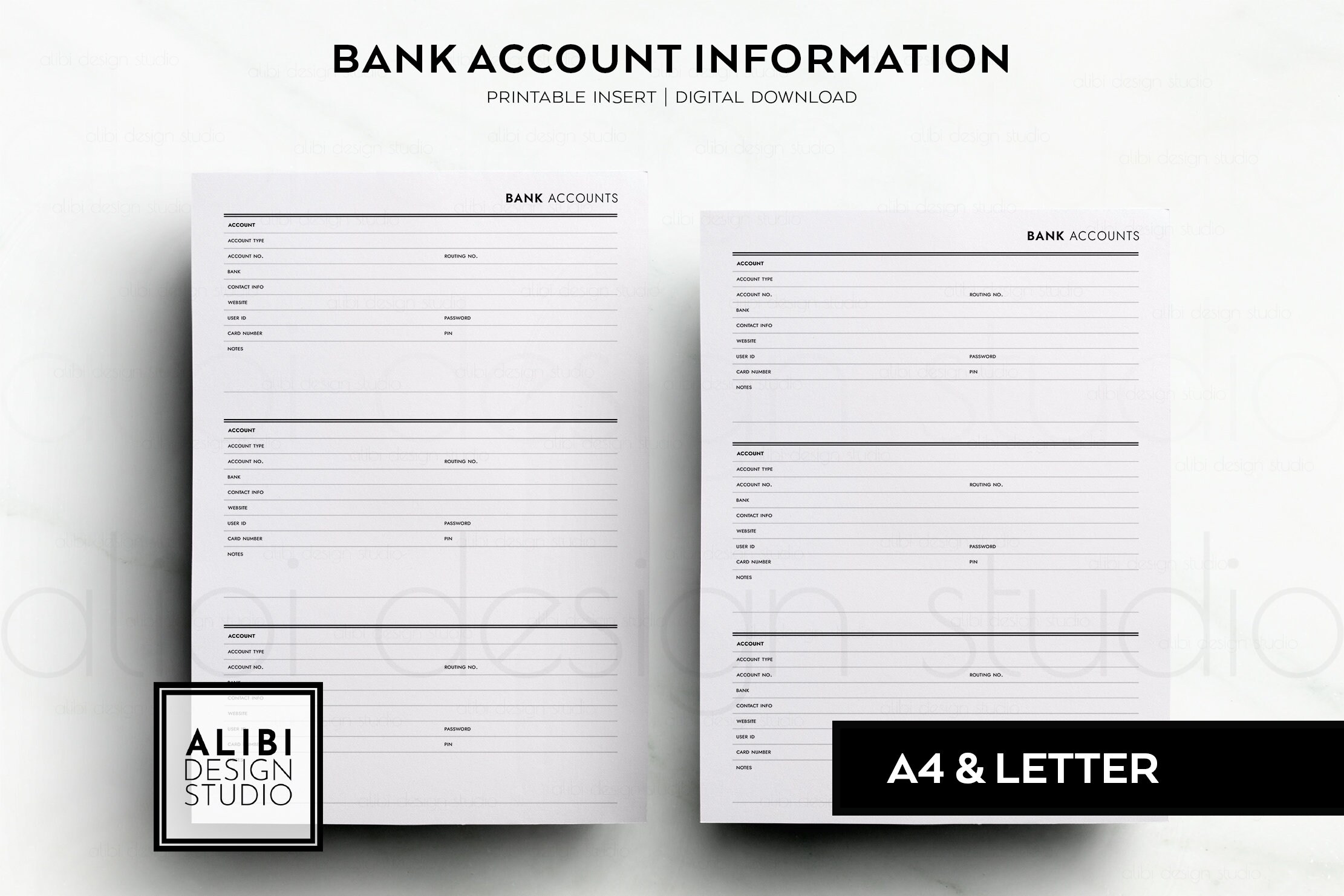 A4 and Letter Bank Account Information Tracker Financial - Etsy