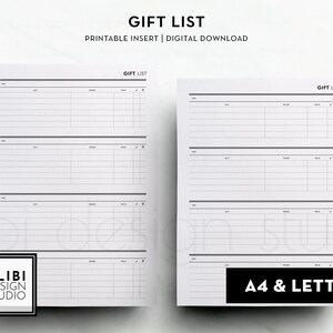 A4 and US Letter Size Gift List Shopping List Gift Ideas - Etsy
