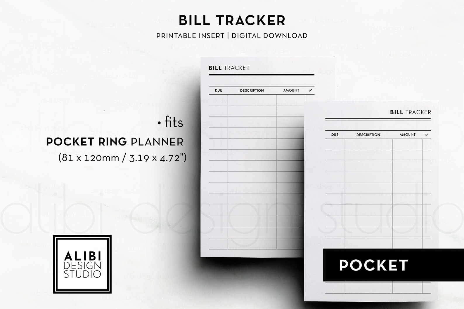 Pocket Bill Tracker Monthly Bill Printable Planner Inserts | Etsy