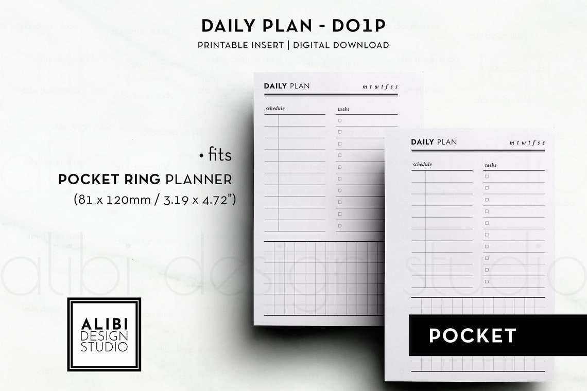 Pocket Daily Planner Daily Agenda Minimal Printable Inserts | Etsy