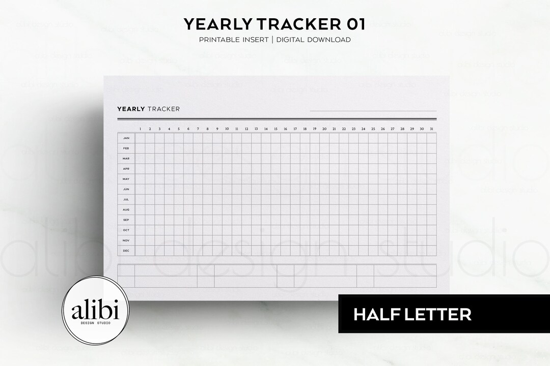 Half Letter Year Tracker Habit Tracker Yearly Overview Mood Tracker ...
