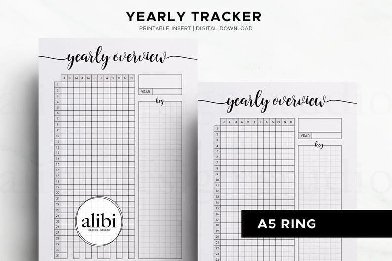A5 Yearly Tracker Printable Pixel Grid Yearly Tracker | Annual Tracker ...