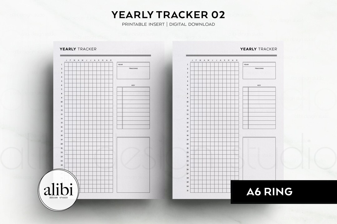 A6 Year Tracker Habit Tracker Yearly Overview Mood Tracker Period ...