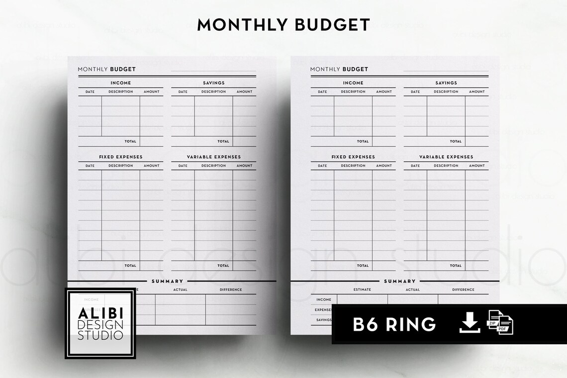B6 Monthly Budget Budget Planner Finance Overview Financial | Etsy