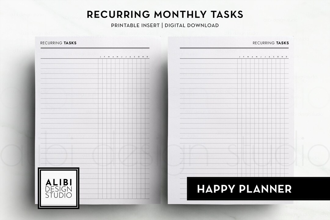 Happy Planner, Recurring Tasks, Yearly Overview HP Classic Printable Planner Inserts Annual Bill ...