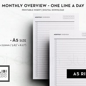 A5 One Line a Day Monthly Overview Daily Gratitude Journal Mood Tracker ...