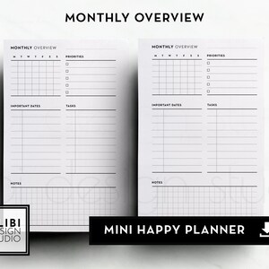 HP MINI Monthly Planner Month at a Glance MINI Happy Planner | Etsy