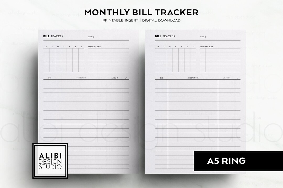 A5 Bill Tracker Monthly Planner Financial Budget Planner Finance ...
