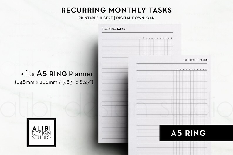 A5 Recurring Tasks Yearly Overview Printable Planner Inserts - Etsy