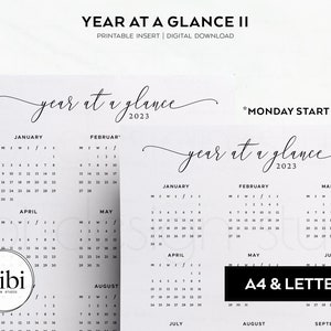 A4 and US Letter 2023 Year at a Glance Dashboard 2023 Calendar - Etsy