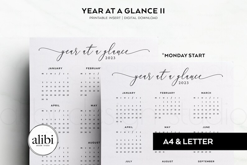 A4 and US Letter 2023 Year at a Glance Dashboard 2023 Calendar - Etsy