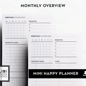 HP MINI, Monthly Planner, Month at a Glance MINI Happy Planner Minimal ...