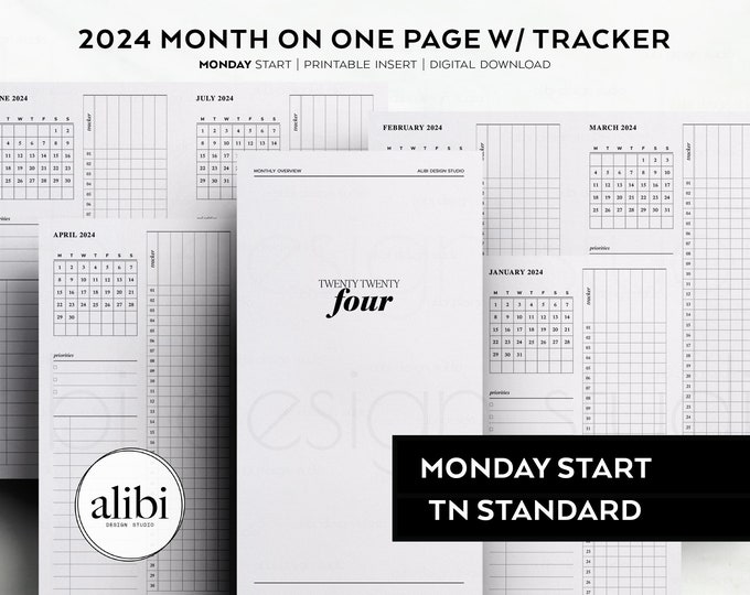 Standard TN 2024 Monthly Planner Habit Tracker Month on One Page Mo1p ...