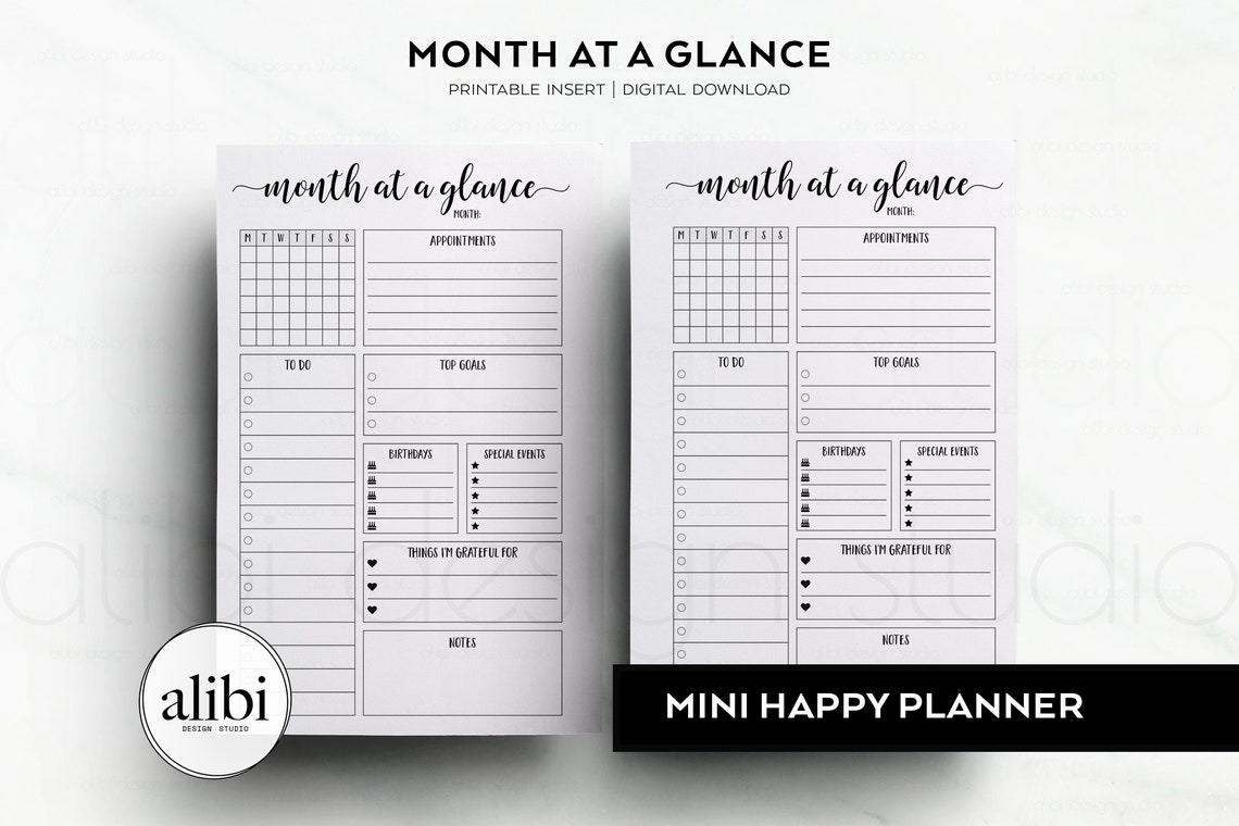 HP MINI Monthly Planner Month at a Glance Mini Happy Planner - Etsy