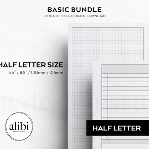 Half Letter Basic Printable Planner Inserts Bundle - Grid Paper Dot ...