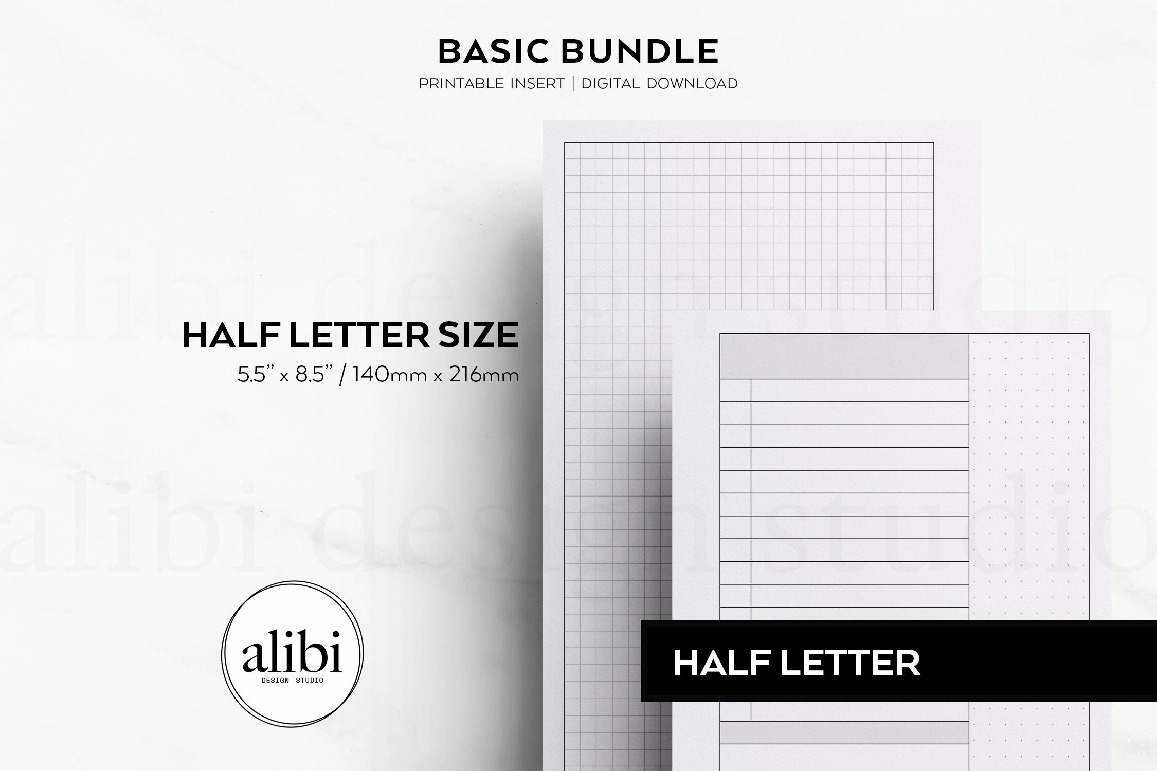 Half Letter Basic Printable Planner Inserts Bundle - Grid Paper Dot ...