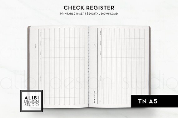 A5 TN Printable Checkbook Register Financial Planner Budget | Etsy