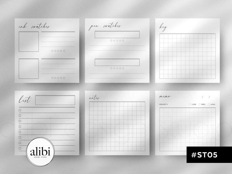 Printable Sticky Notes Planner Cards Journaling List Ink Swatches Pen ...