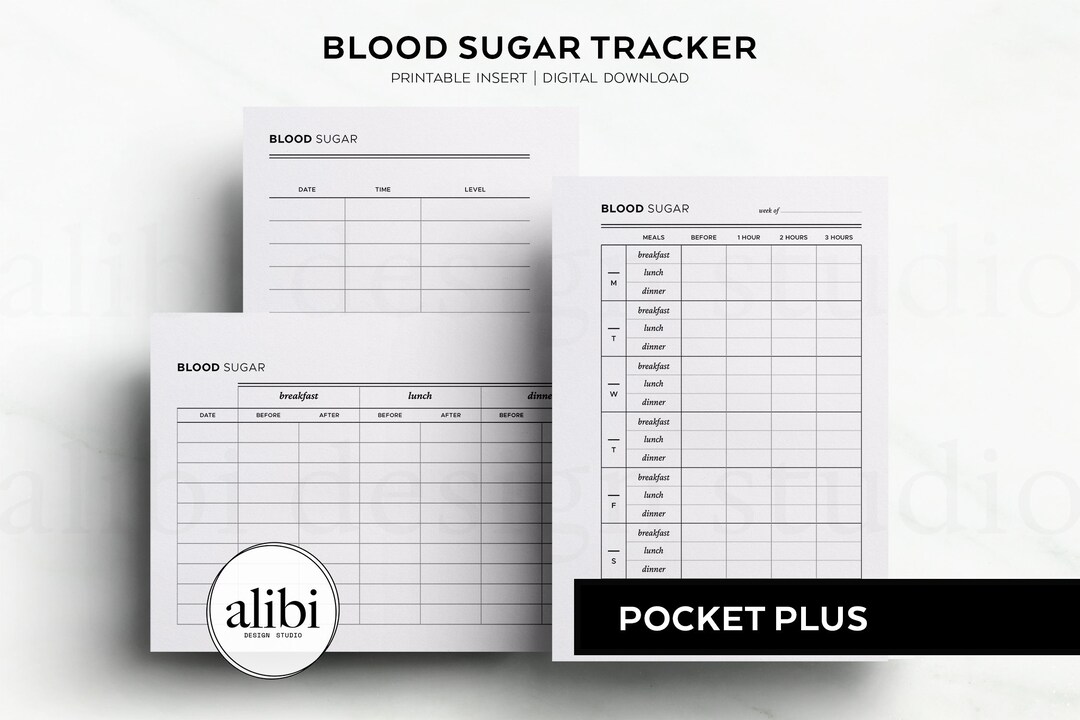 Pocket Plus Printable Blood Sugar Tracker Diabetes Log PCOS Management ...
