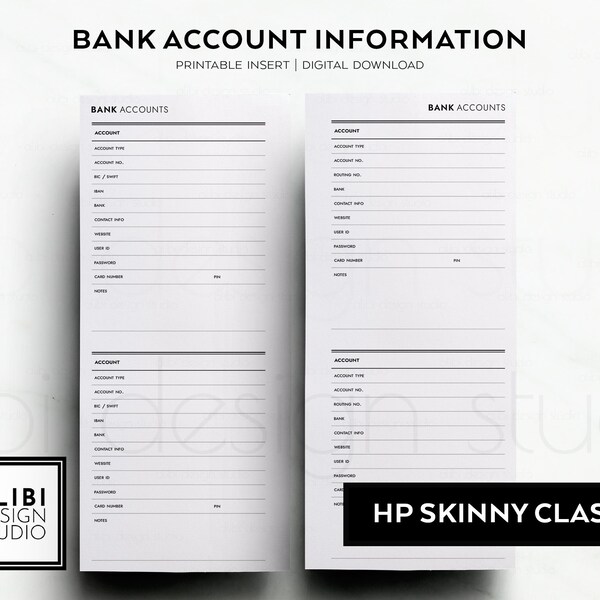 Printable Account Information Sheet - Etsy