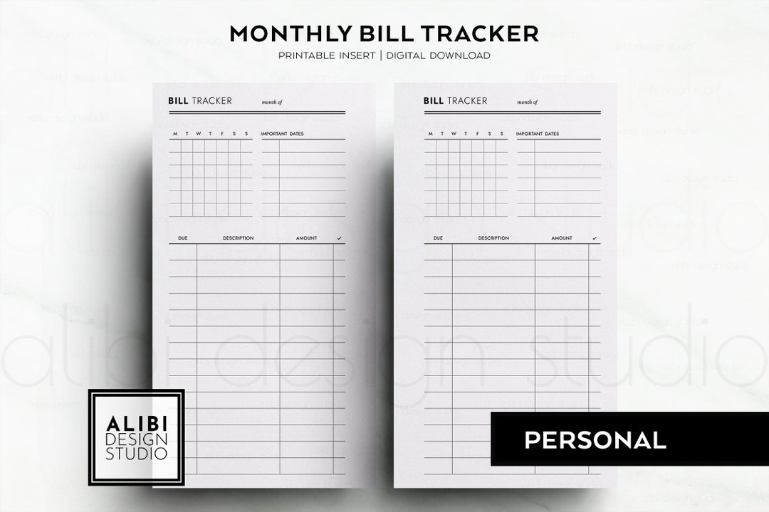 Personal, Bill Tracker Monthly Financial Overview Budget Inserts ...