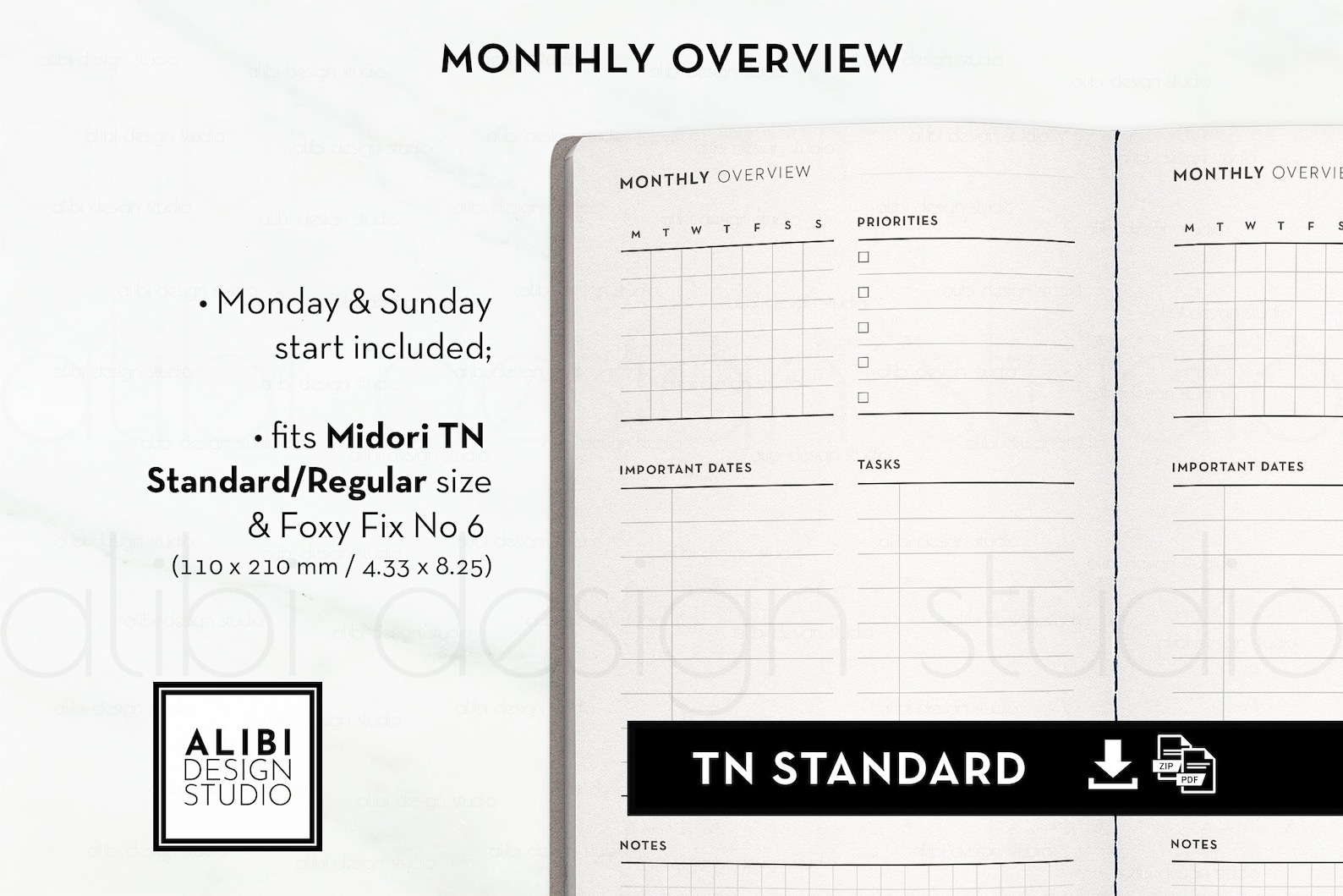 Standard TN Monthly Planner Month at a Glance Travelers - Etsy