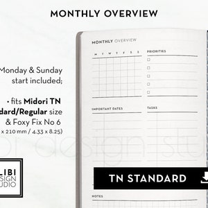 Standard TN Monthly Planner Month at a Glance Traveler's Notebook ...