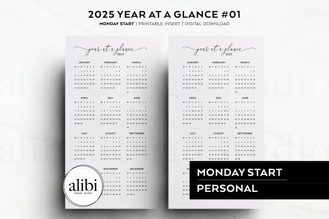 Personal 2025 Year at a Glance Planner Dashboard Printable Calendar ...