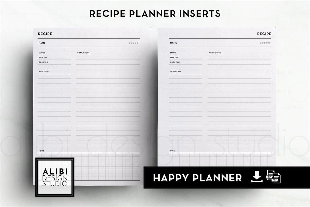 Happy Planner Recipe Planner Insert Recipe Journal HP Classic Printable ...