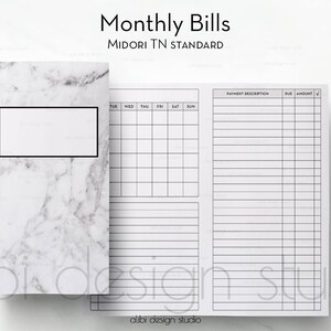 Standard TN Monthly Planner Month on 2 Pages Bill Tracker - Etsy