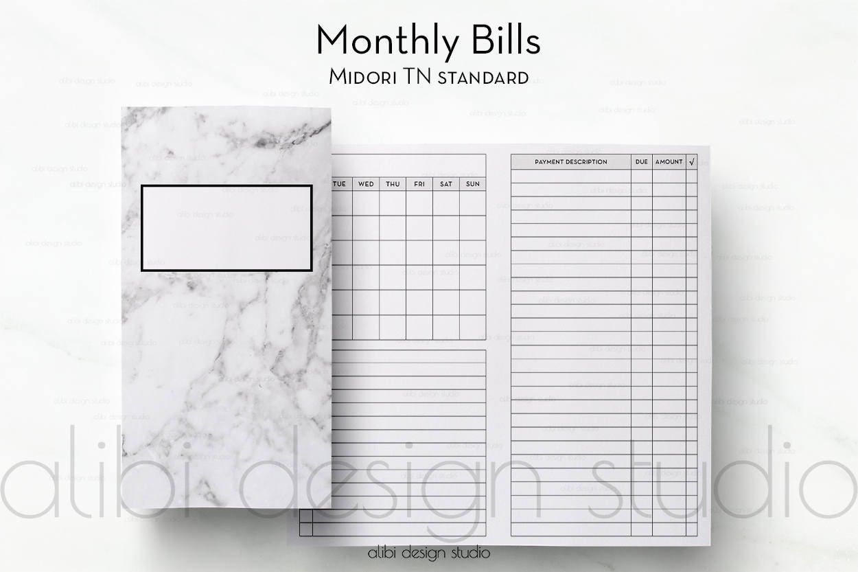 Standard TN Monthly Planner Month on 2 Pages Bill Tracker | Etsy