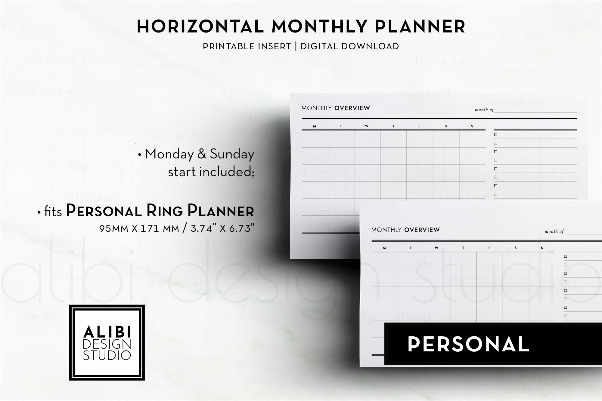 Personal Horizontal Monthly Planner Month at a Glance | Etsy