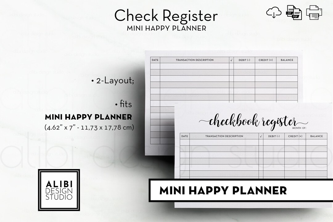 HP MINI Check Register Budget Planner Mini Happy Planner Printable ...