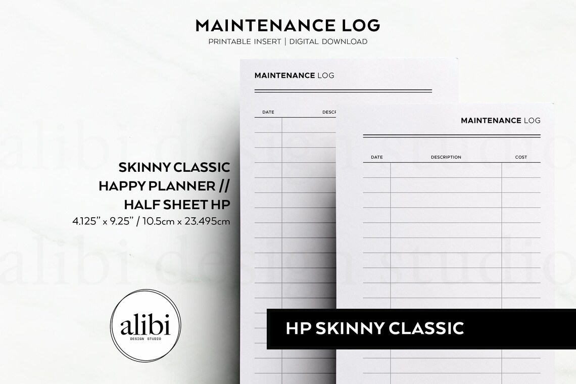 Skinny Classic Happy Planner Printable Maintenance Log Maintenance ...