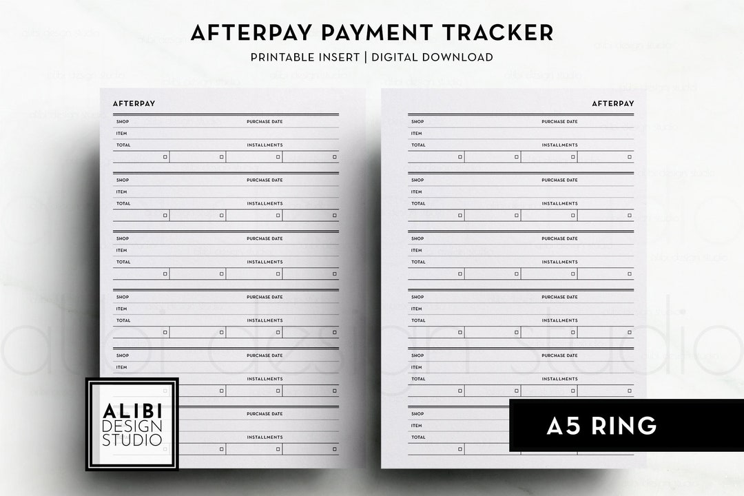 A5 Afterpay Payment Tracker Financial Planner Budget Planner Online ...