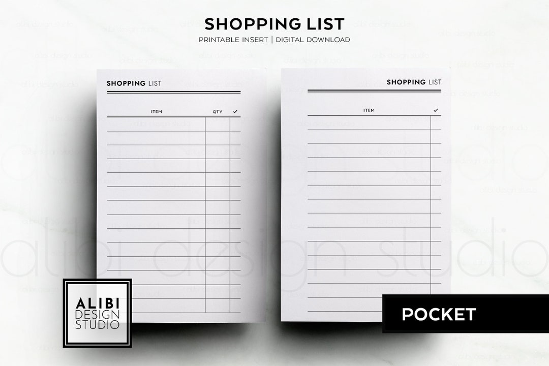 Pocket Shopping List Grocery List Pocket Printable Planner Inserts ...